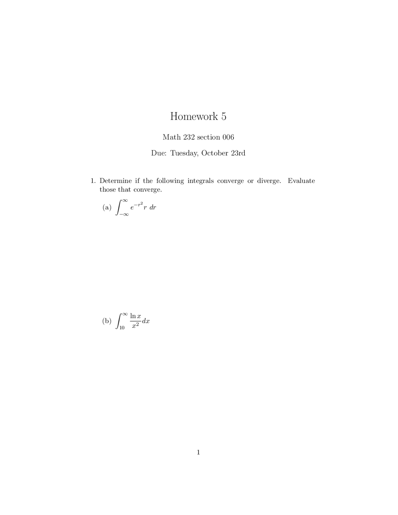 Homework 5 Calculus Of Functions Of One Variable Ii Math 232 Docsity