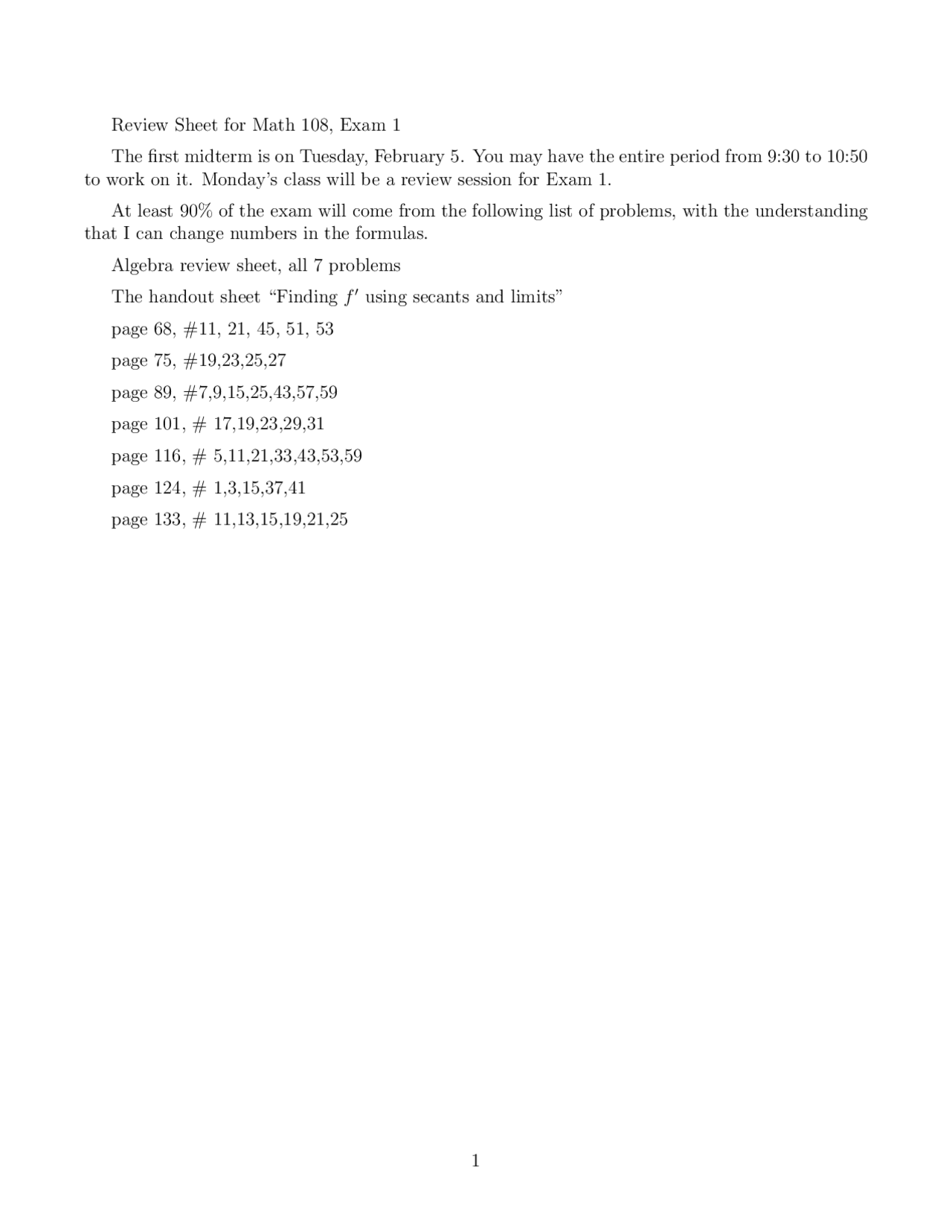 Calculus Conceptapplications Review Sheet For Exam 1 Math 108