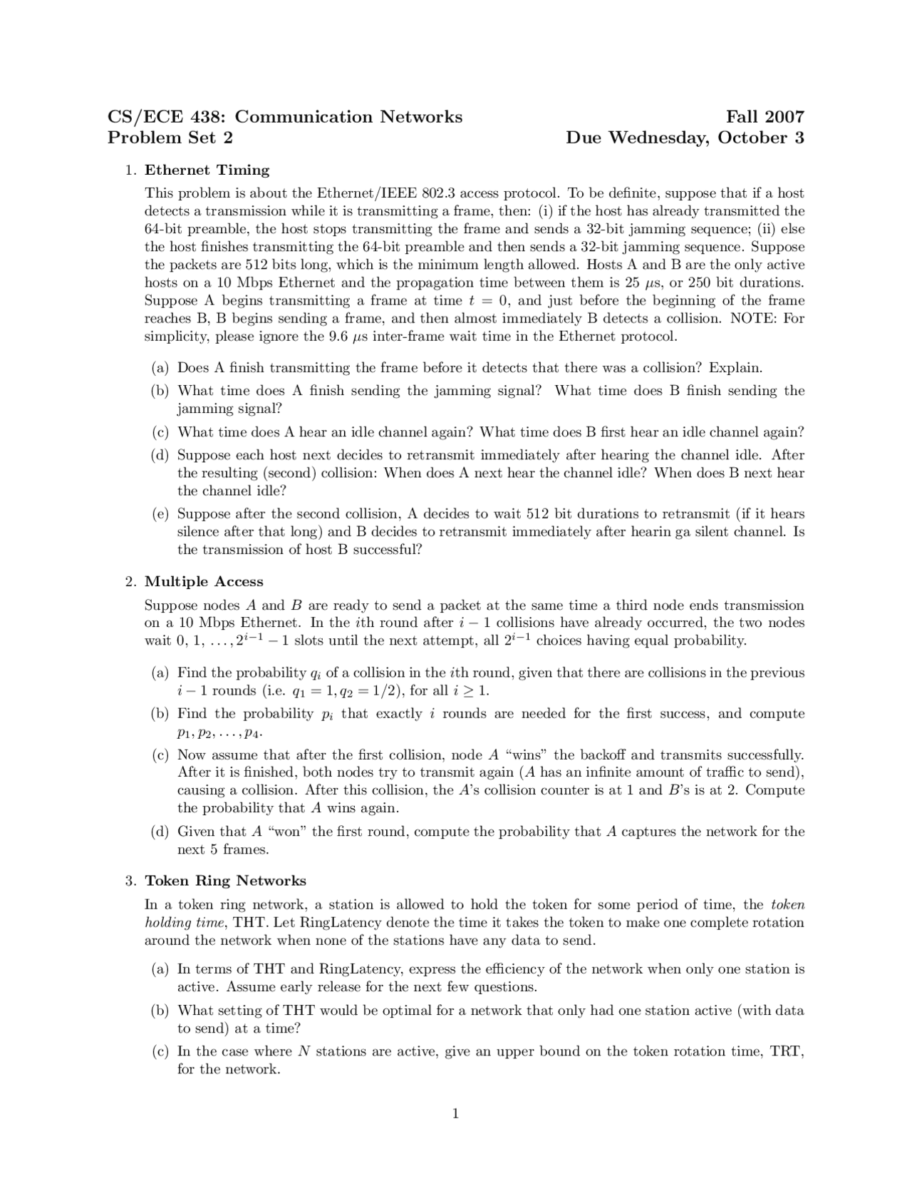 Problem Set 2 For Communication Networks Cs 438 Docsity