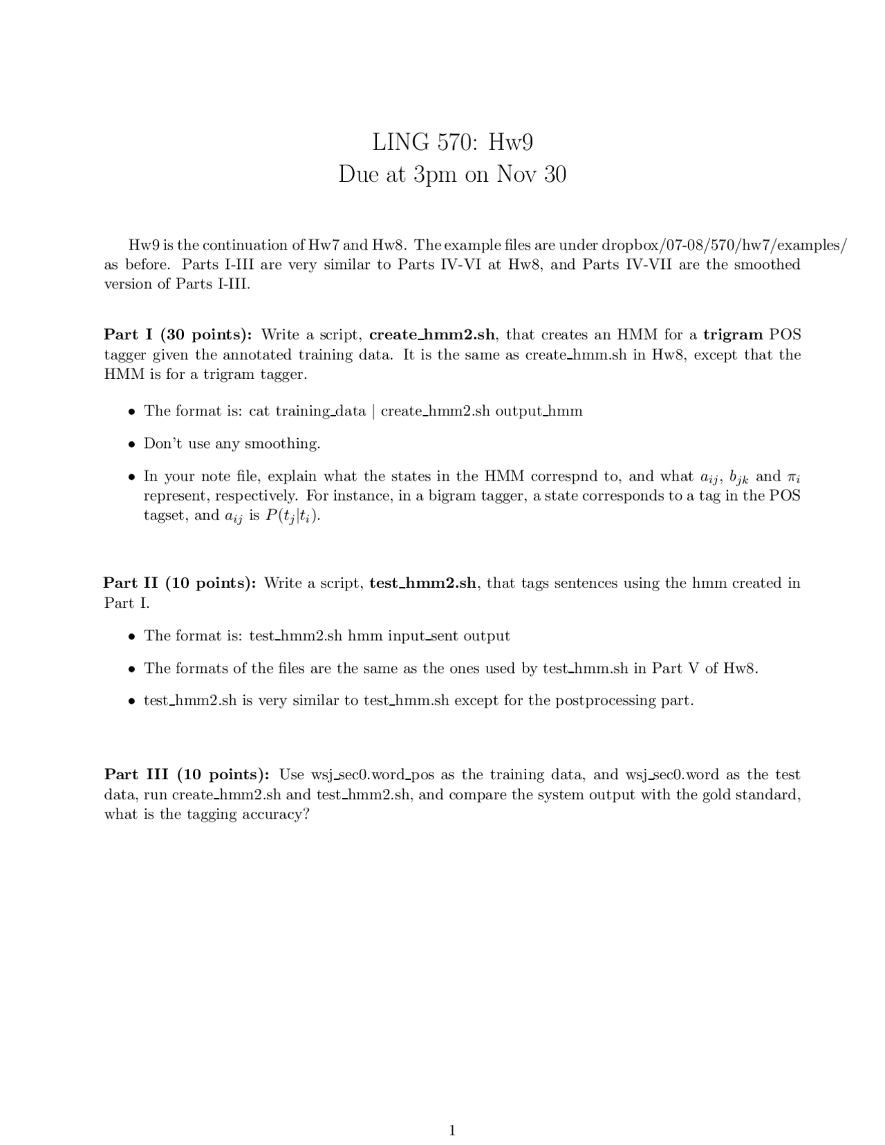 Assignment 9 Shallow Natural Language Processing Ling 570 Docsity