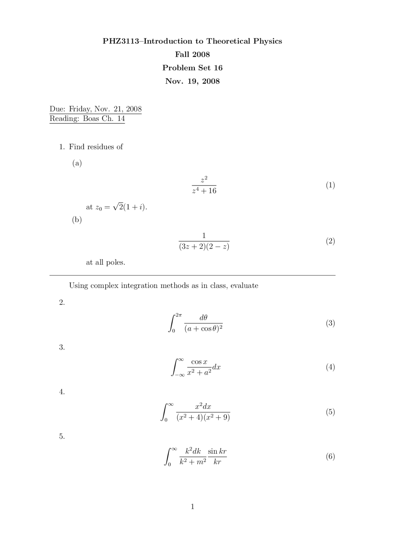 Problem Set 16 Introduction To Theoretical Physics Phz 3113 Docsity