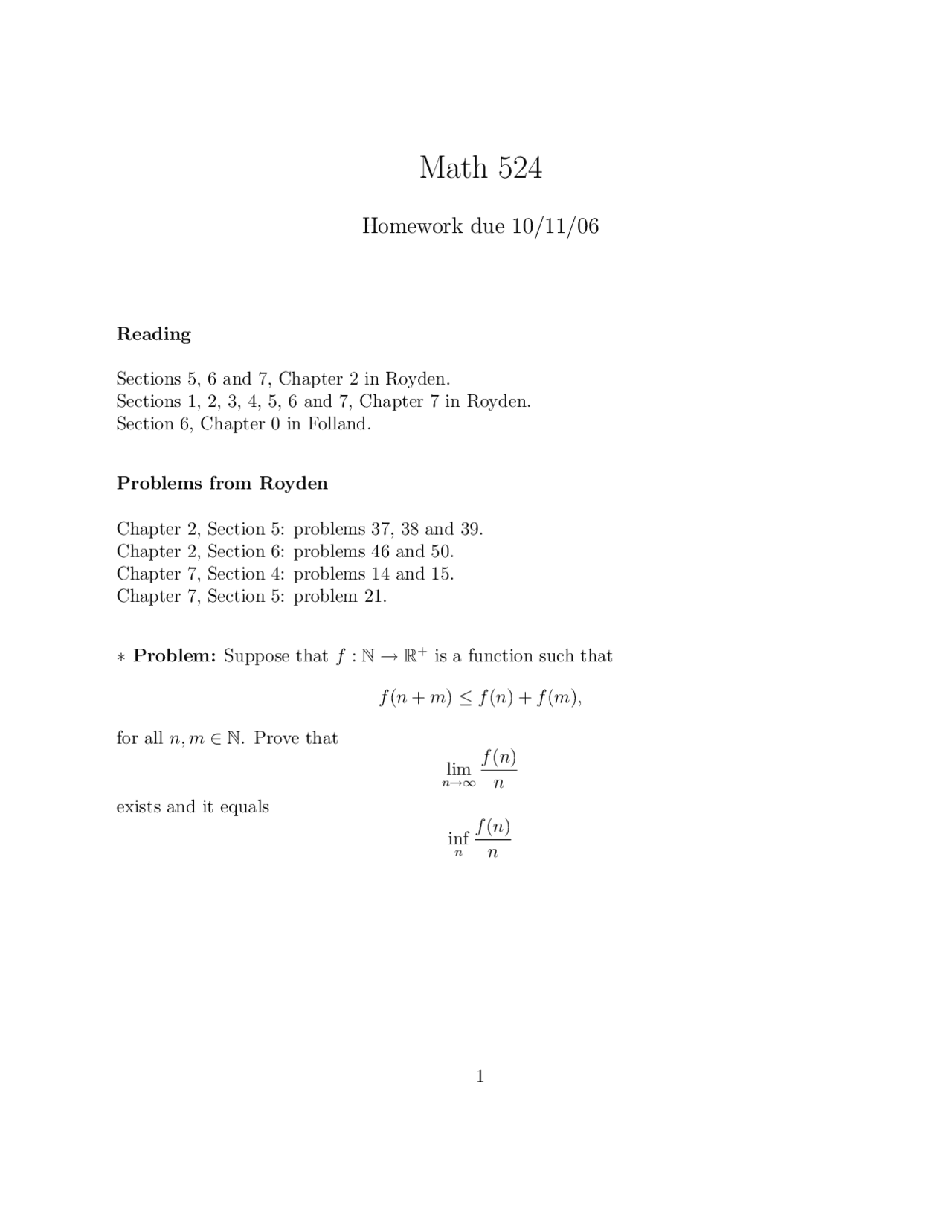 Problems On Real Analysis Homework Math 524 Docsity