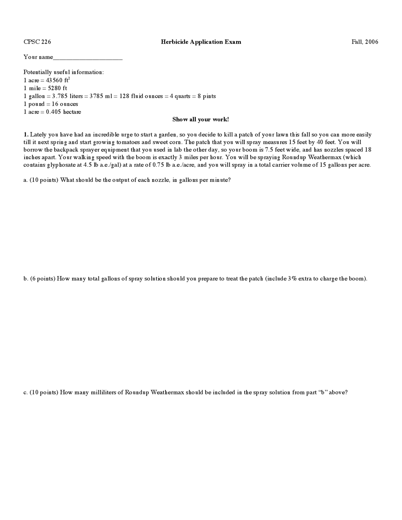 Practice Herbicide Application Exam Introduction To Weed Science