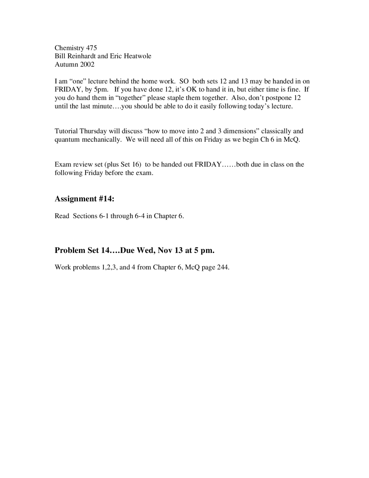 Assignment 14 H Physical Chemistry Chem 475 Docsity
