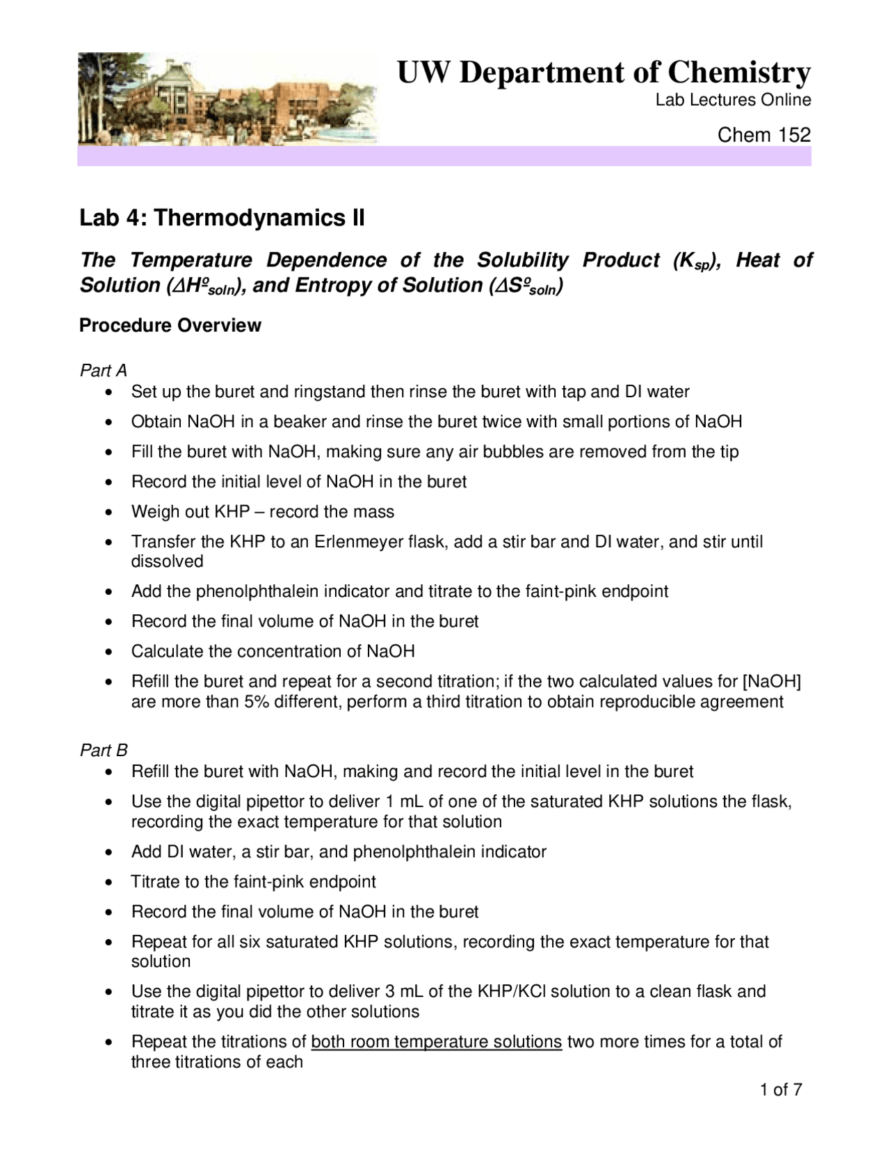 Thermodynamics II - Lab 4 | General Chemistry | CHEM 152 - Docsity