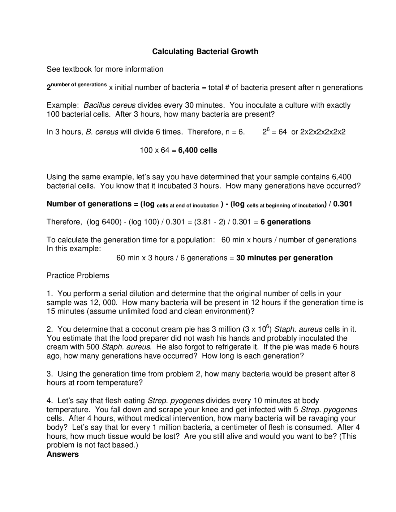 Calculating Bacterial Growth Microbiology Bi 203 Docsity