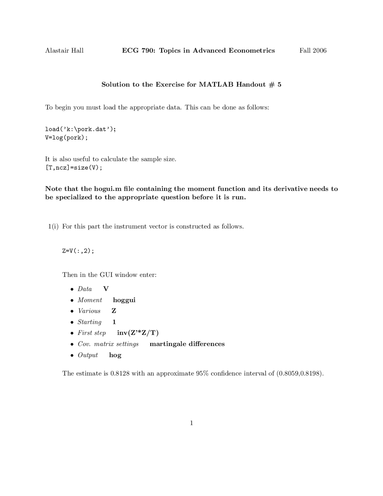 Questions For Assignment 5 Computational Methods In Economics Ecg