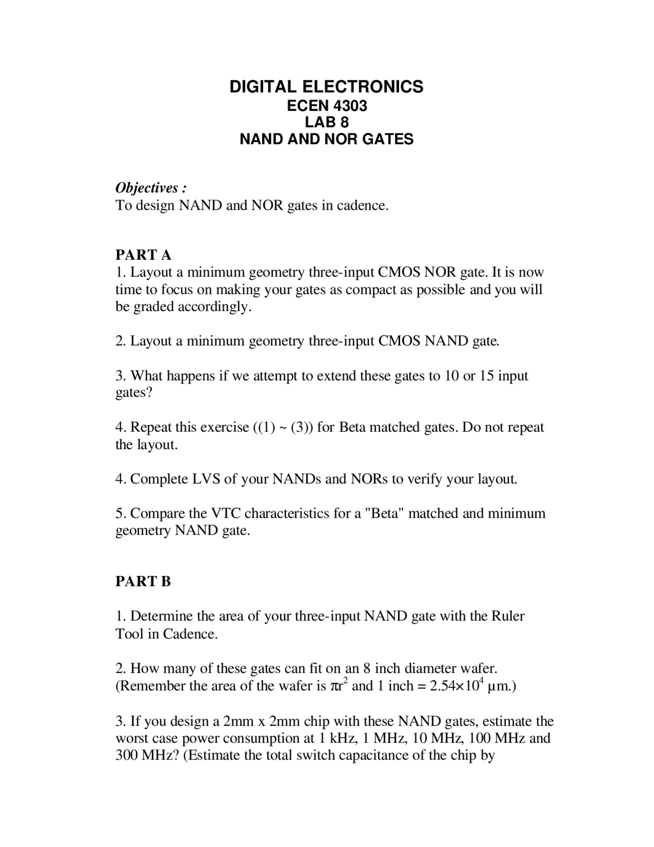 Nand And Nor Gates Digital Electronic Circuit Design Ecen 4303