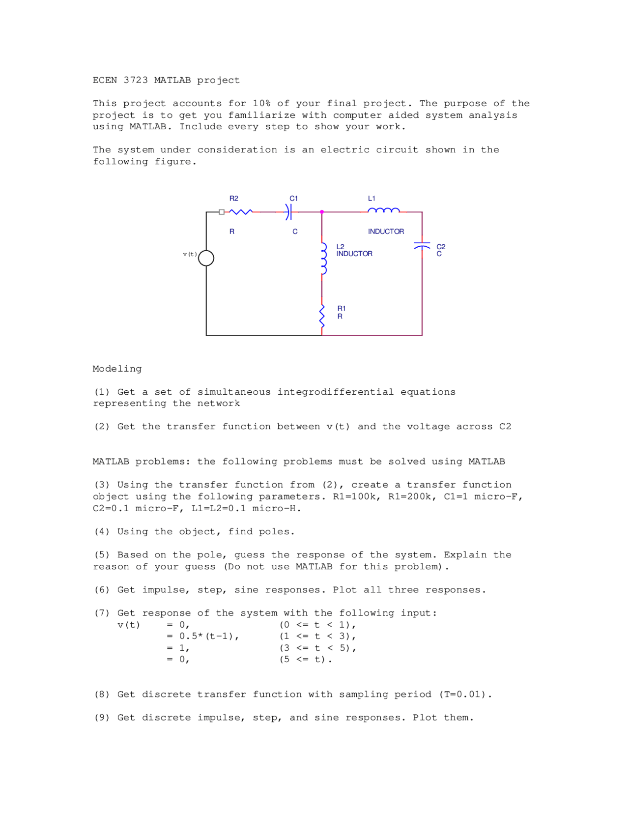 Modeling Matlab Project Systems I Ecen 3723 Docsity