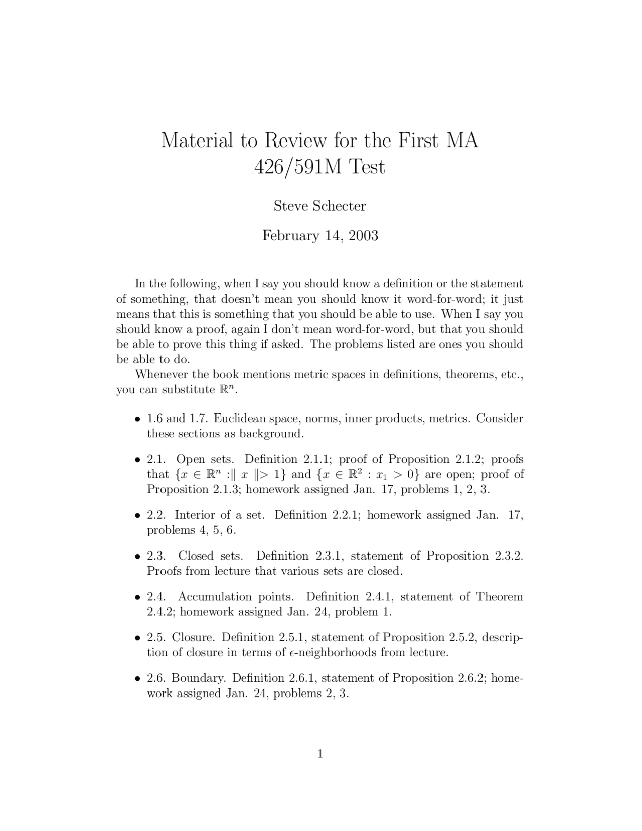Review Notes For Mathematical Analysis Ii Ma 426 Docsity