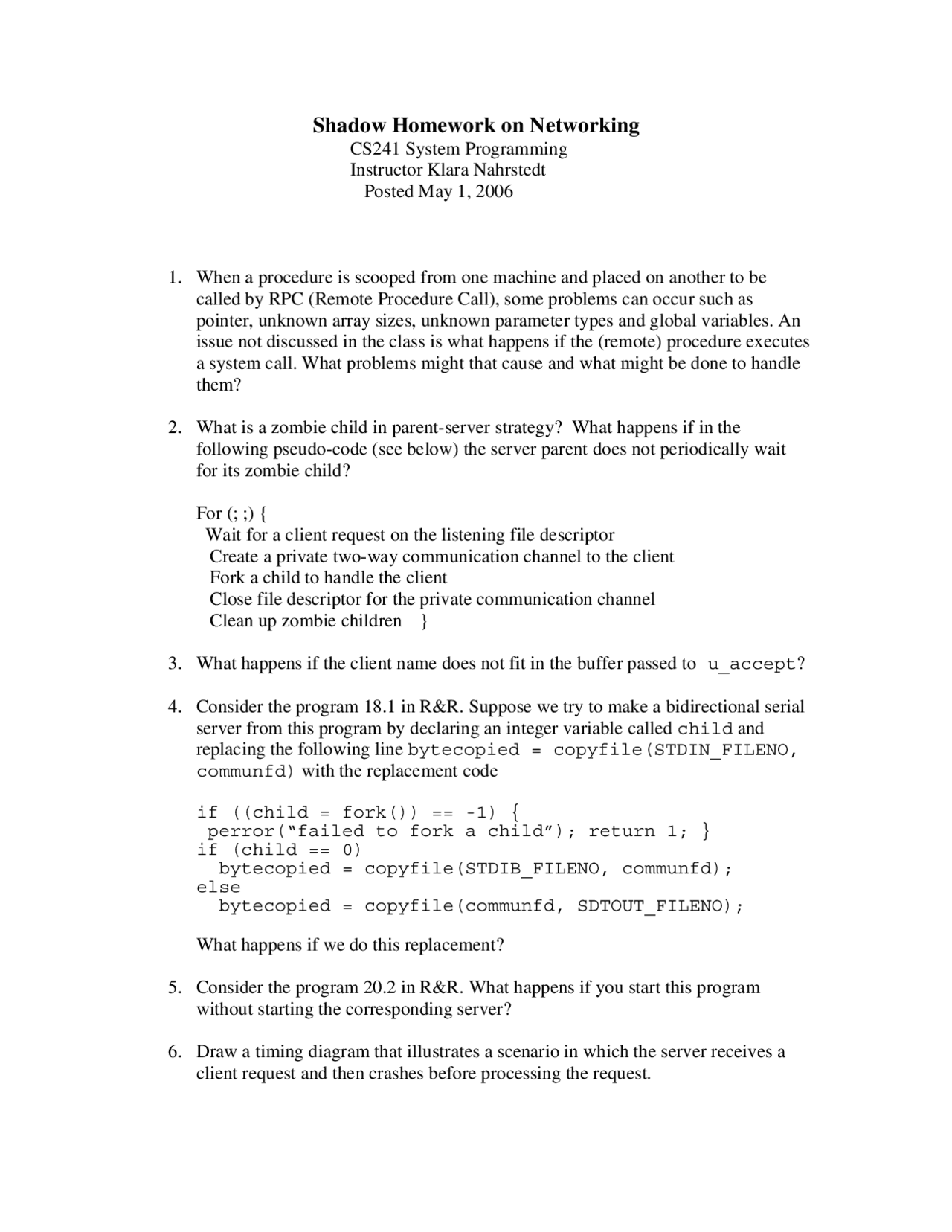 6 Questions For Assignment System Programming Cs 241 Docsity 4865