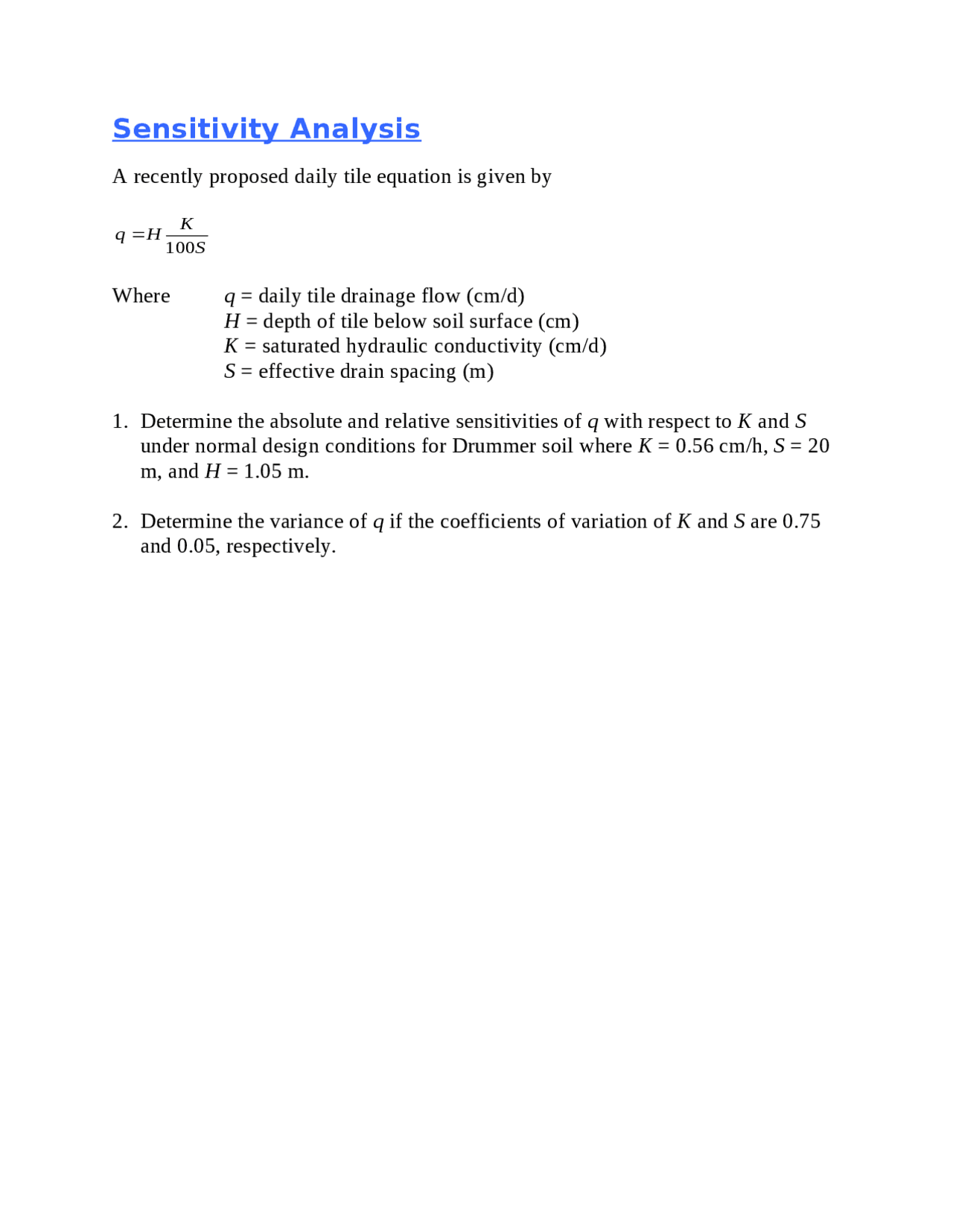 Notes On Sensitivity Analysis Drainage And Water Management Abe 459