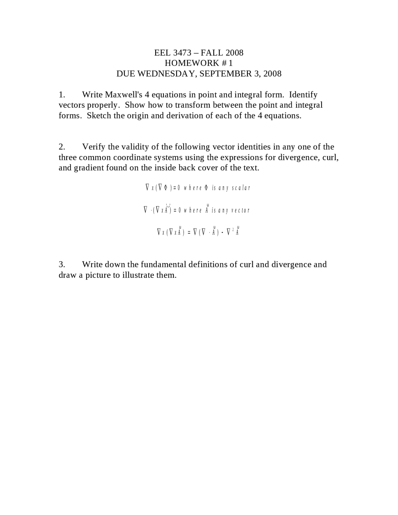 3 Problems On Fundamental Of Divergence Assignment 1 Eel 3473 Docsity