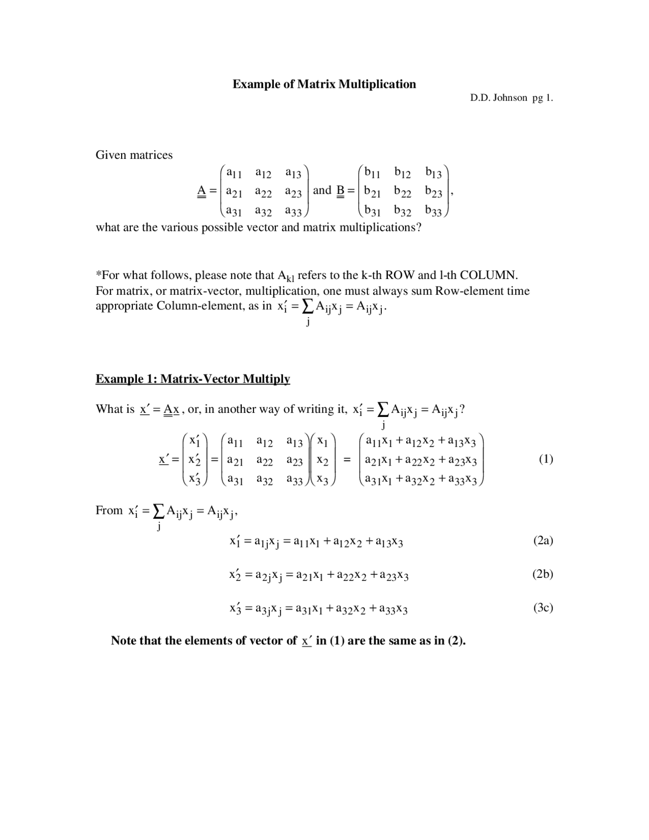Notes on Example of Matrix Multiplication - Engineering Materials | MSE ...