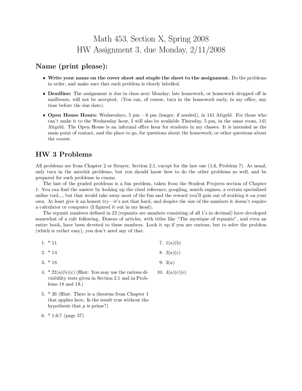 Homework 3 Questions Elementary Theory Of Numbers Math 453 Docsity