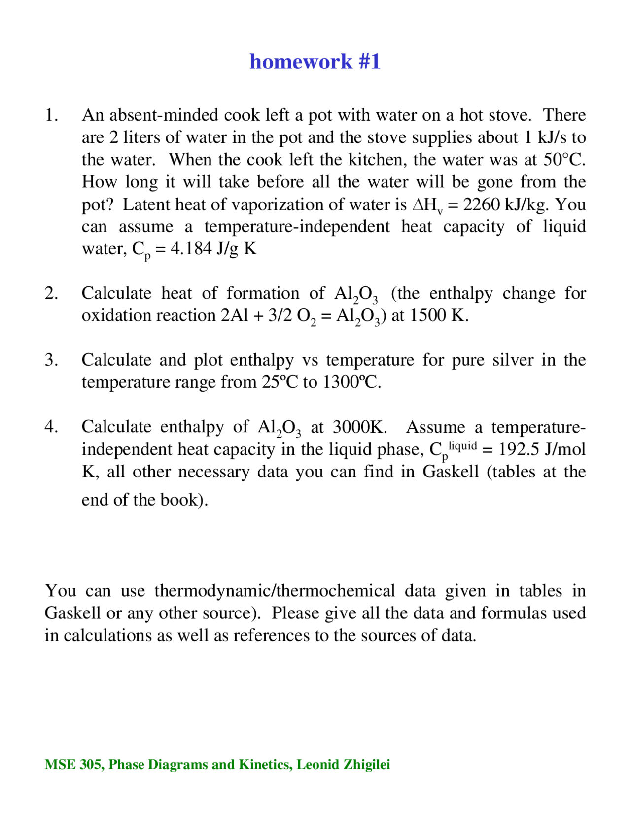 Homework 1 With 4 Problem Thermodynamics And Kinetics Of Materials