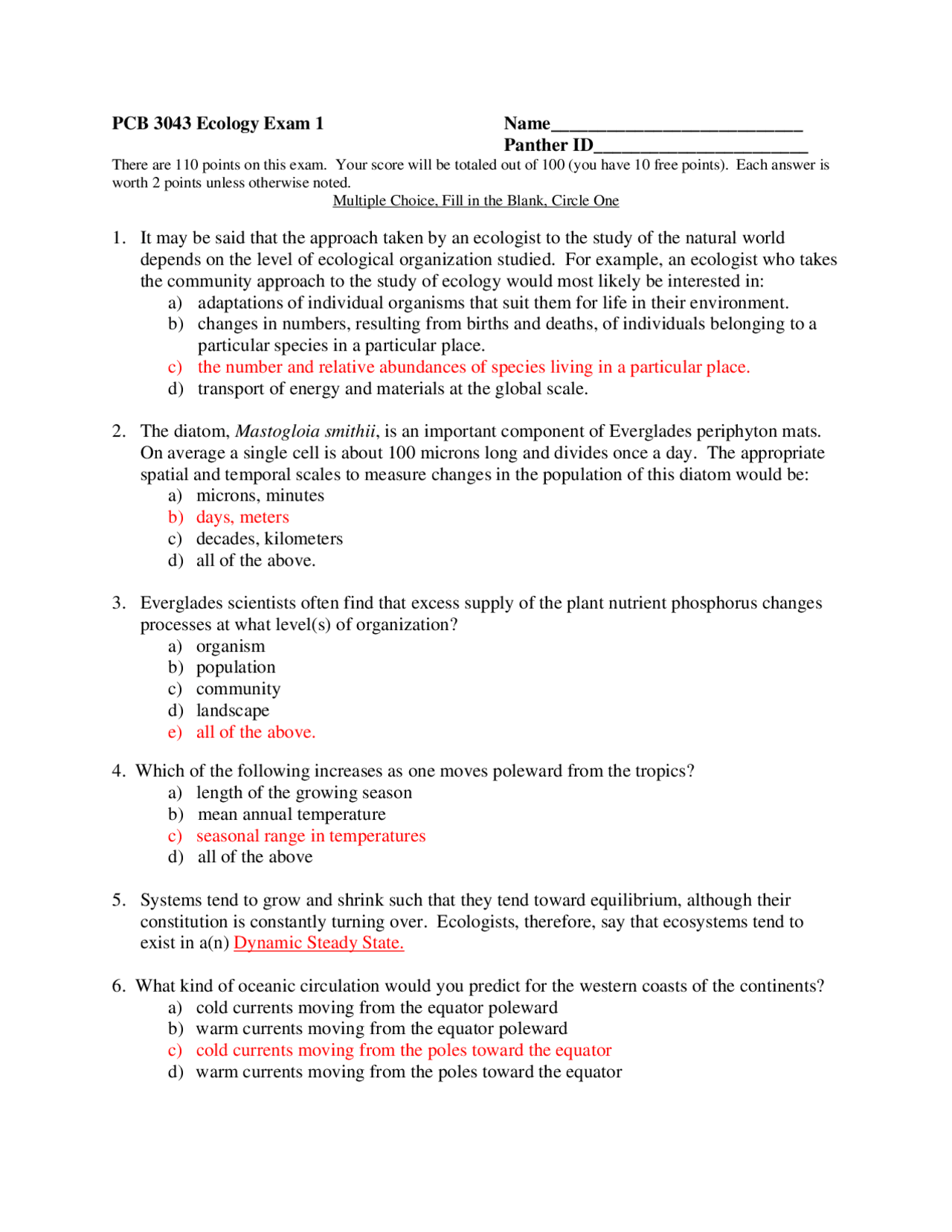 Exam 1 With Solutions Ecology Pcb 3043 Docsity