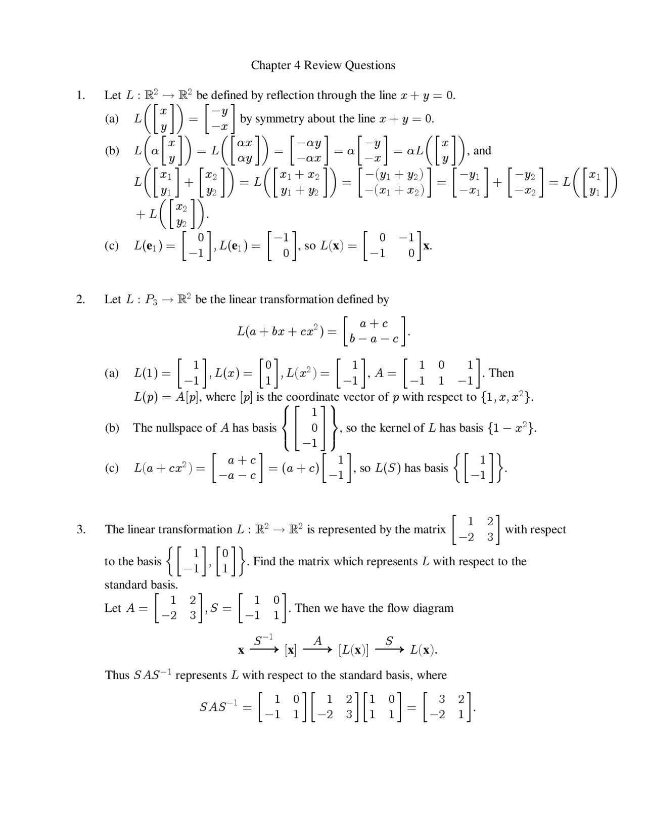 Review Questions Introduction To Linear Algebra Ma 405 Docsity