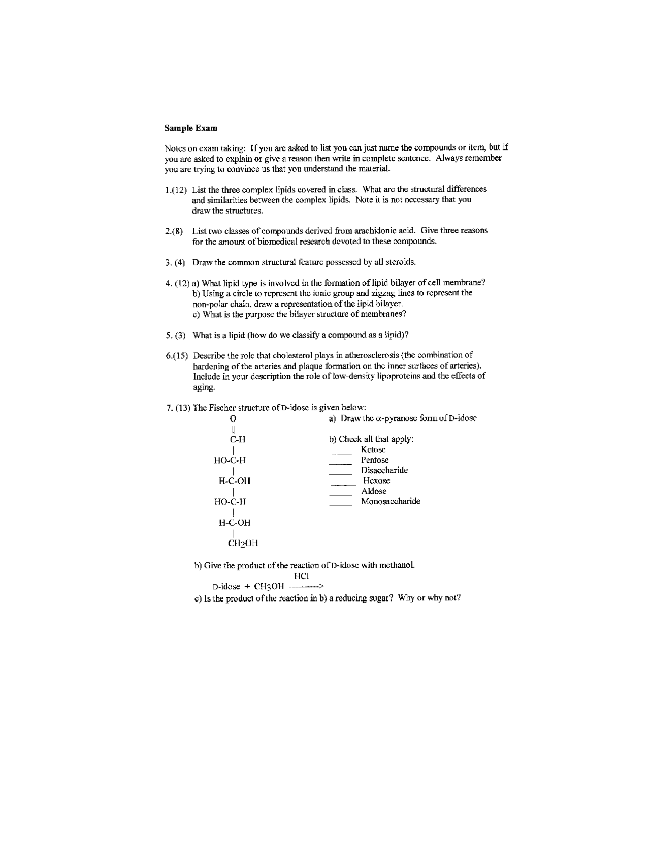 Sample Questions For Exam Principles Chemistry Ii Chem 221 Docsity