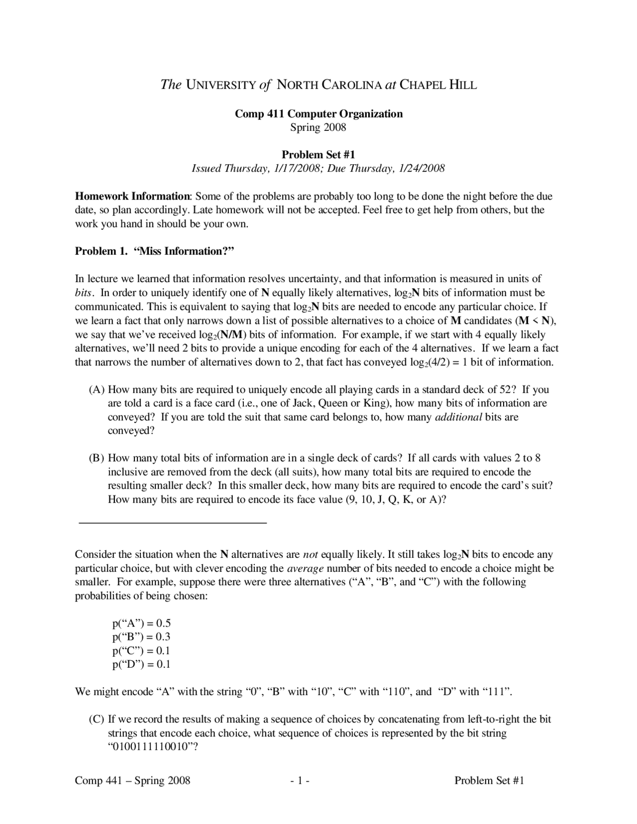 Problem Set 1 With Solutions Computer Organization Comp 411 Docsity