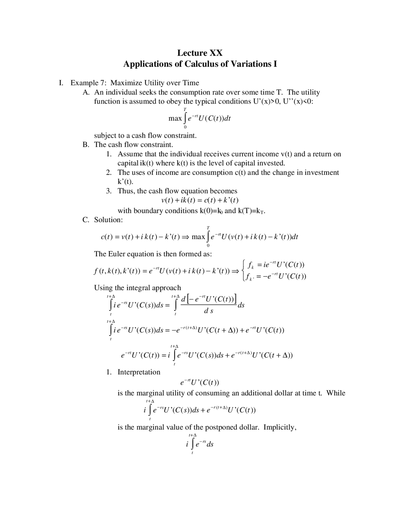 Notes On Applications Of Calculus Of Variations I Aeb 6533 Docsity