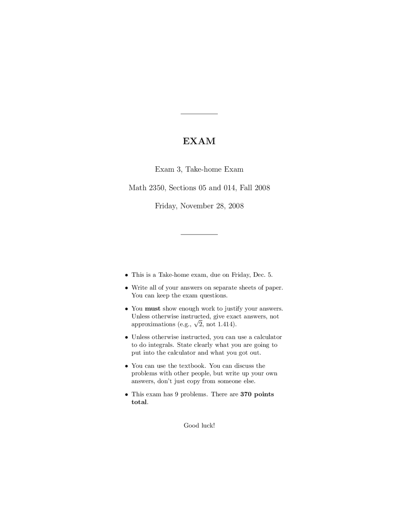 Exam 3 Practice Problems Calculus Iii Math 2350 Docsity
