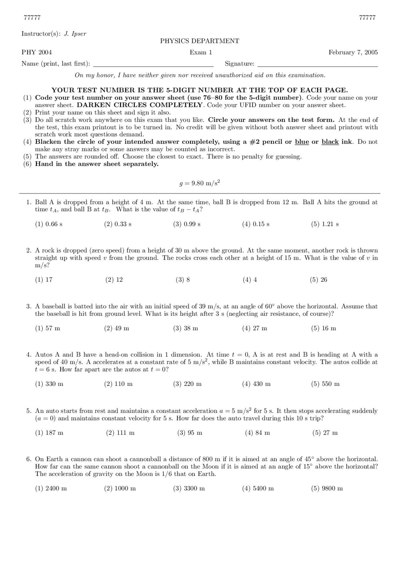 Applied Physics 1 Exam 1 With Multiple Choice Questions Phy 2004