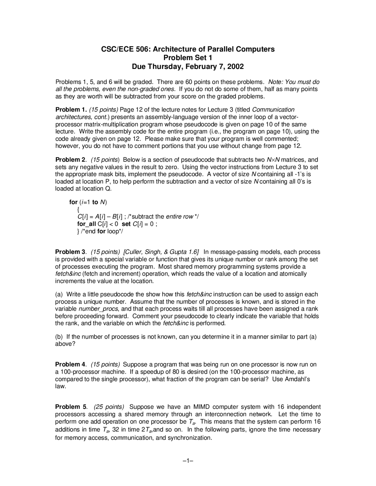 6 Problems Of Problem Set1 Architecture Of Parallel Computers Ece