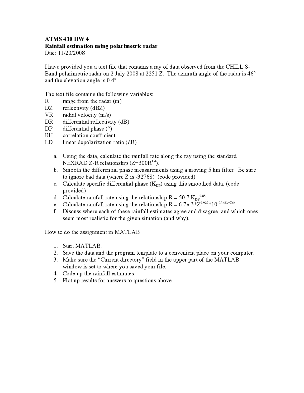 Homework 4 On Rainfall Estimation Using Polarimetric Radar Atms 410