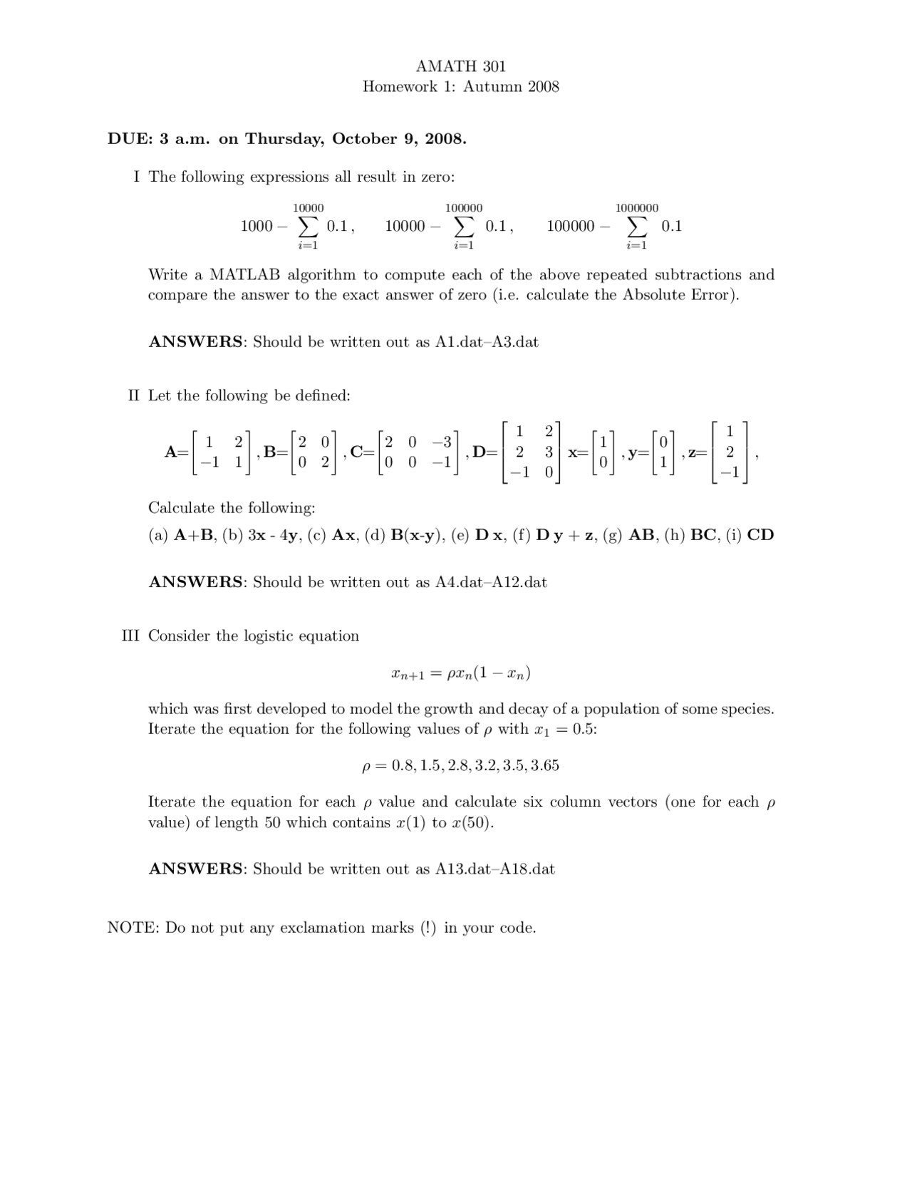 Homework 1 Questions With Answer Beginning Scientific Computing Amath 301 Docsity