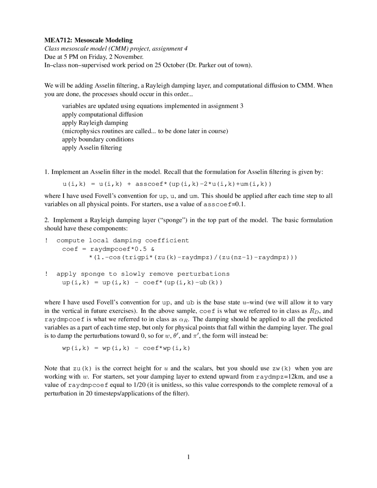 Project Assignment 4 Mesoscale Modeling Mea 712 Docsity