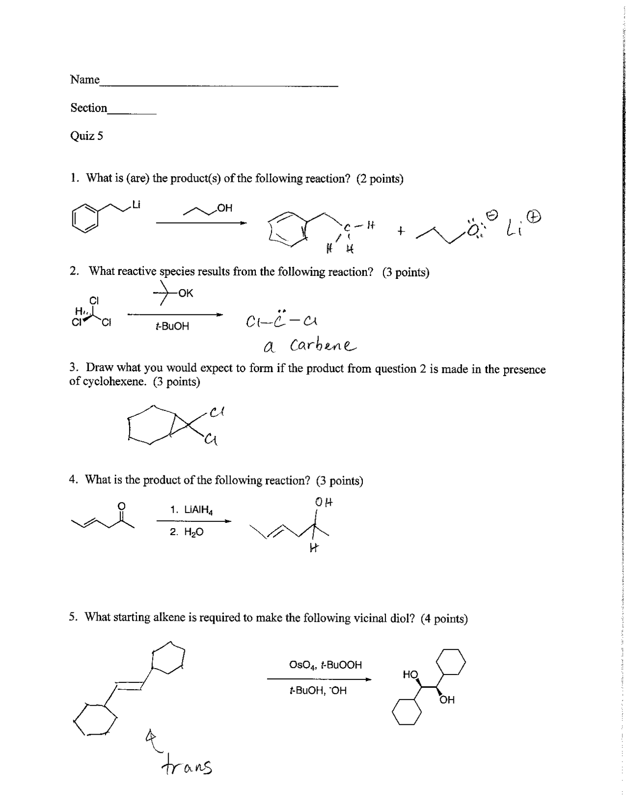 Quiz 5 Questions - Organic Chemistry | CHEM 238 - Docsity
