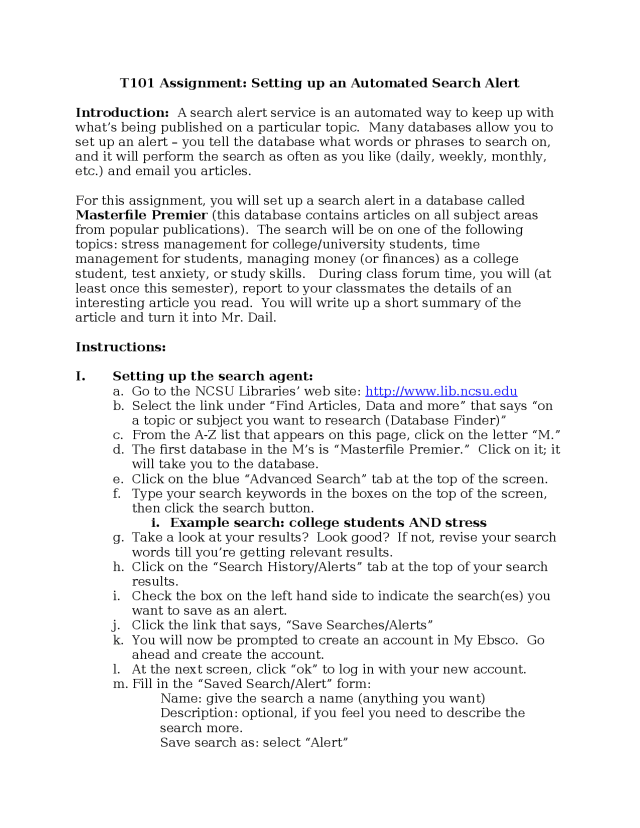 Setting up an Automated Search Alert - Assignment | T 101 - Docsity