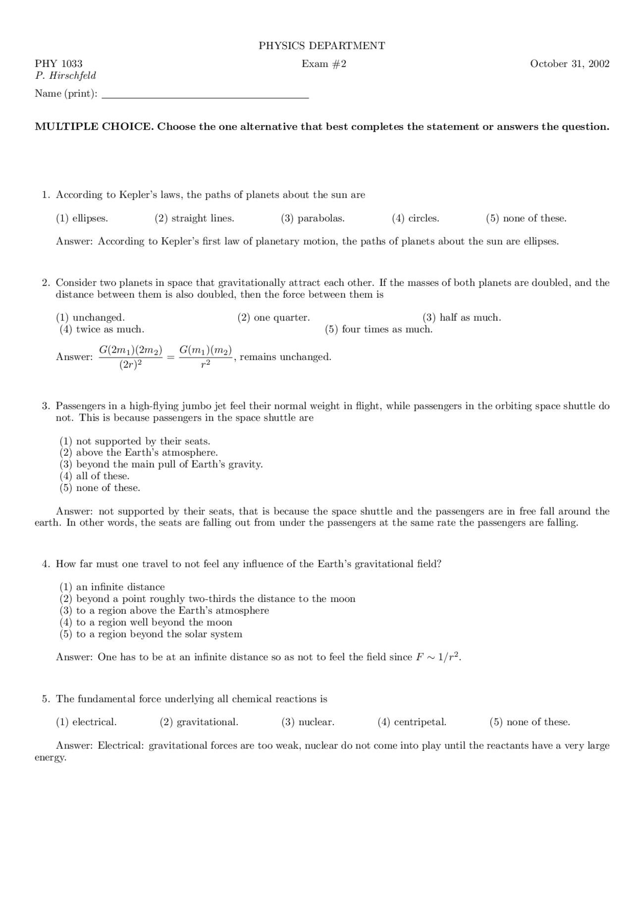 20 Questions With Answers On Discovering Physics Examination 2 Phy