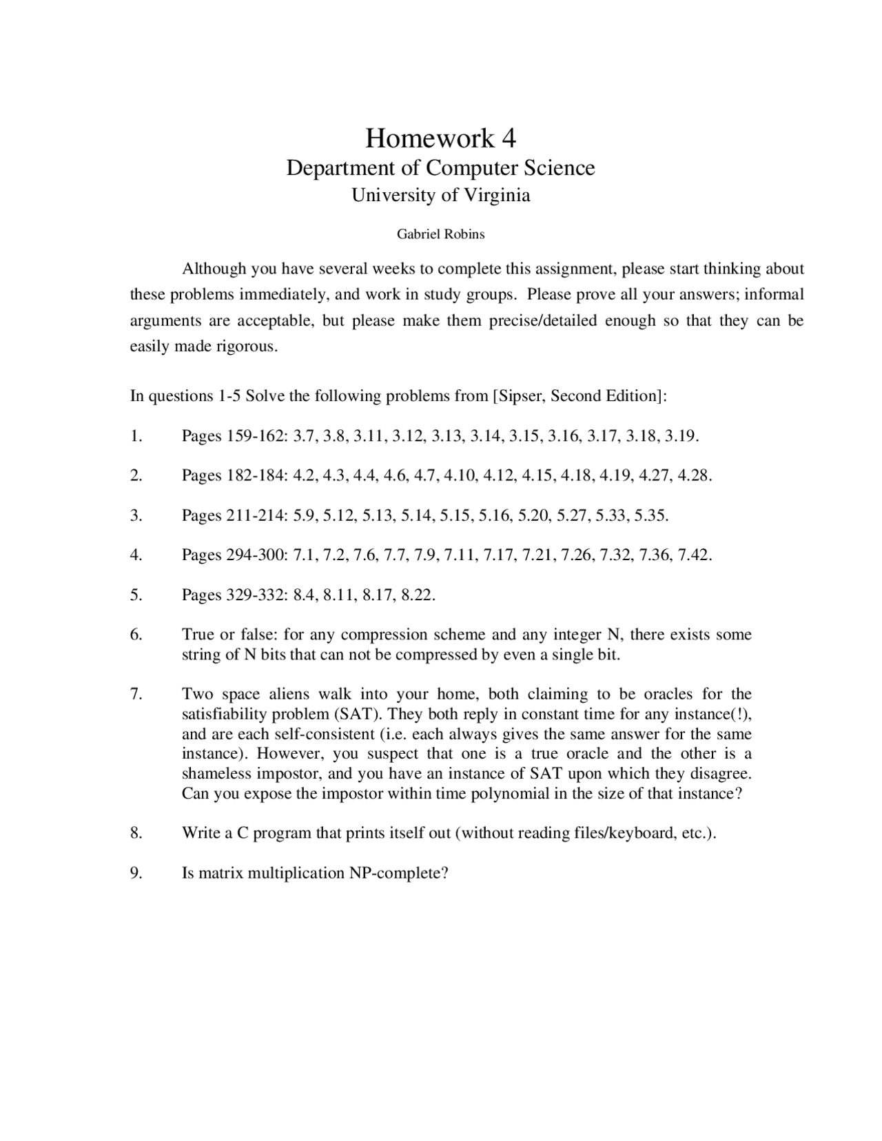 Homework 4 For Theory Of Computation Cs 6160 Docsity