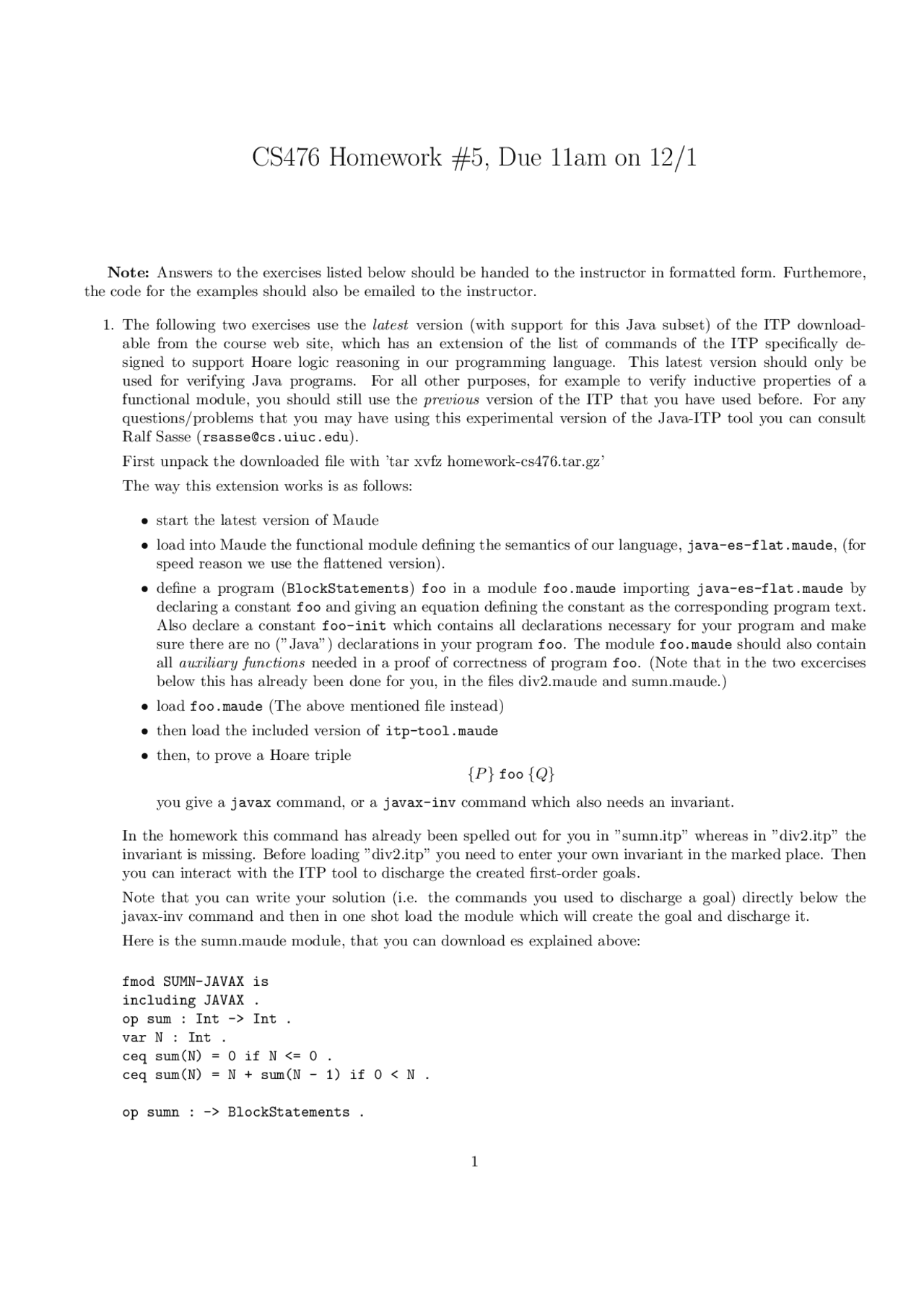 Solutions To Homework5 Program Verification Cs 476 Docsity