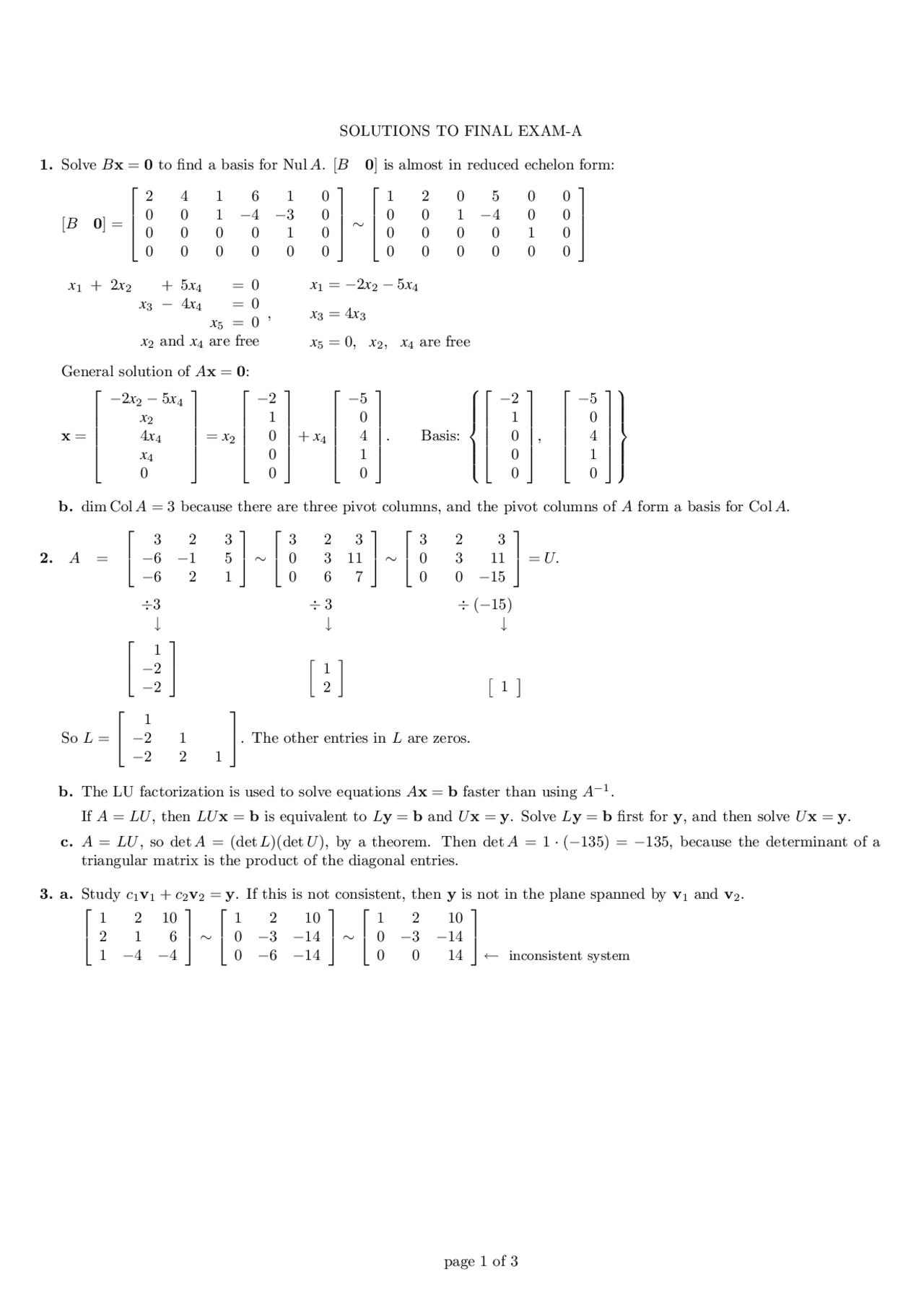 Final Exam A Introductory Matrix Theory Math 225 Docsity
