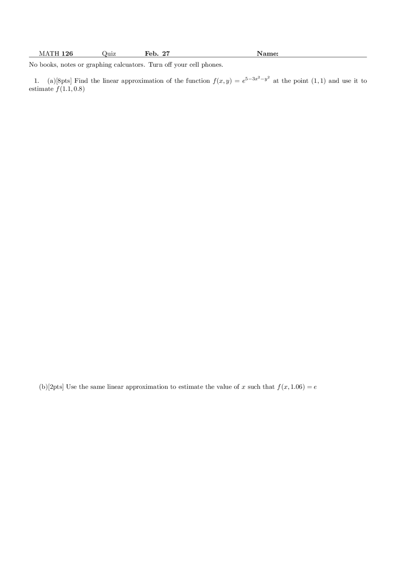 2 Questions Quiz Calculus Analytic Geometry Math 126 Docsity