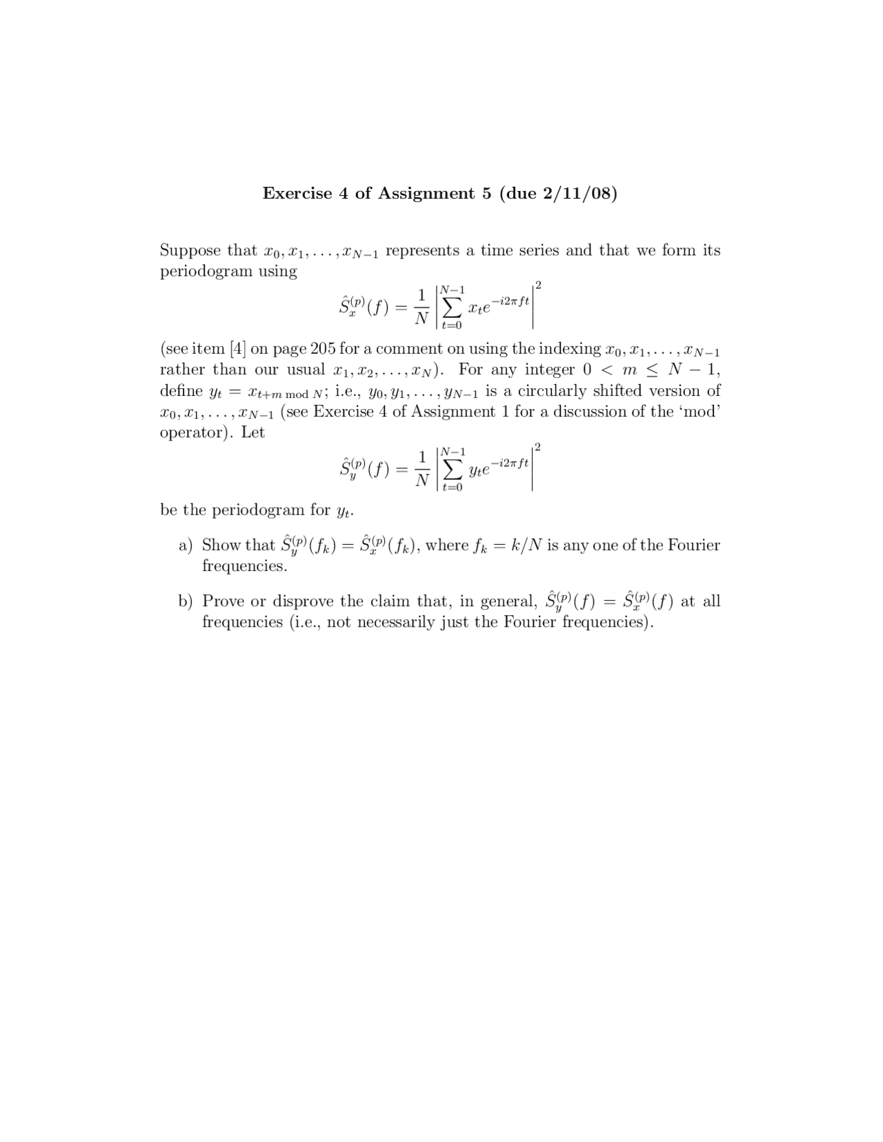 Exercise Questions On Spectral Analysis Of Time Series Assignment 5