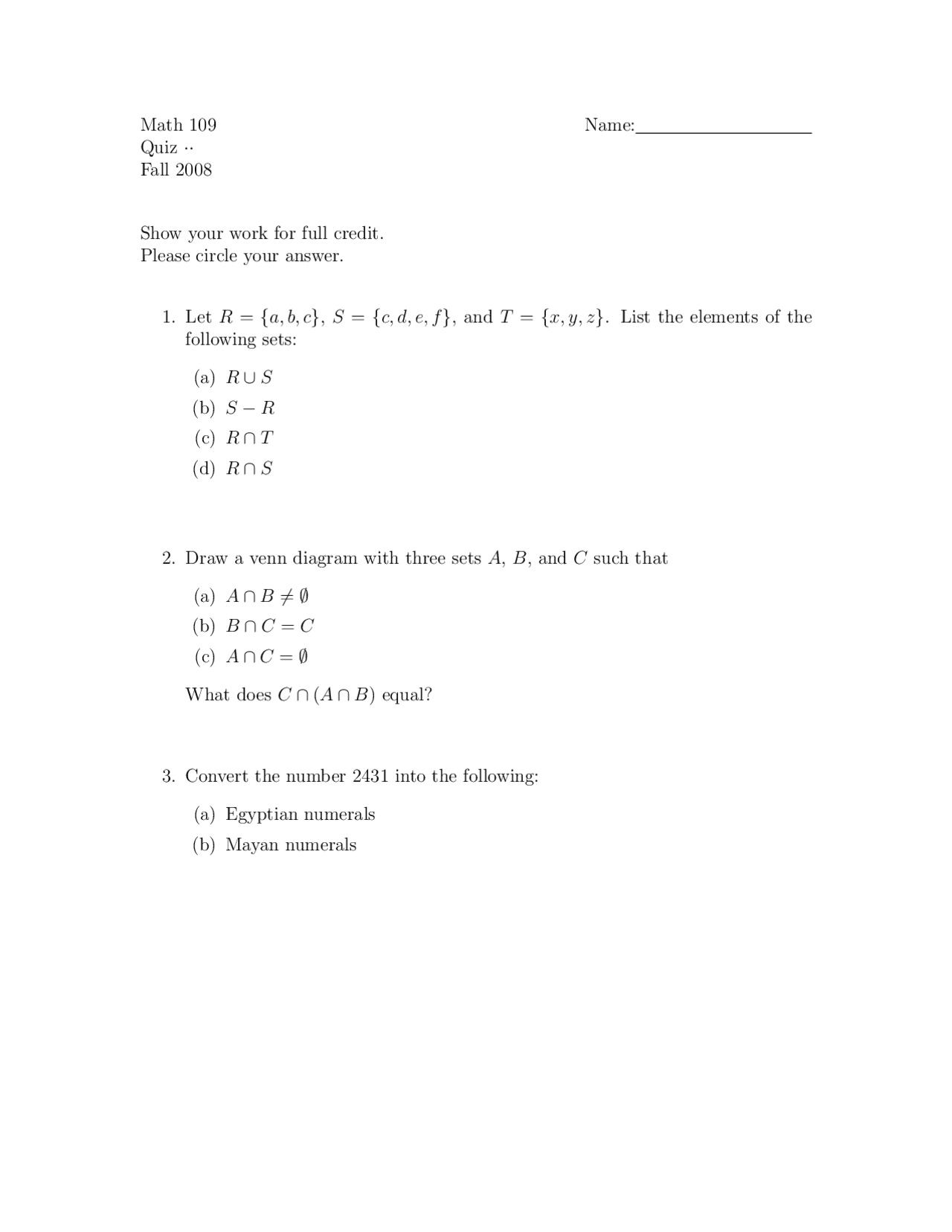 Mathematics for Elementary School Teachers I - Quiz Questions | MATH ...