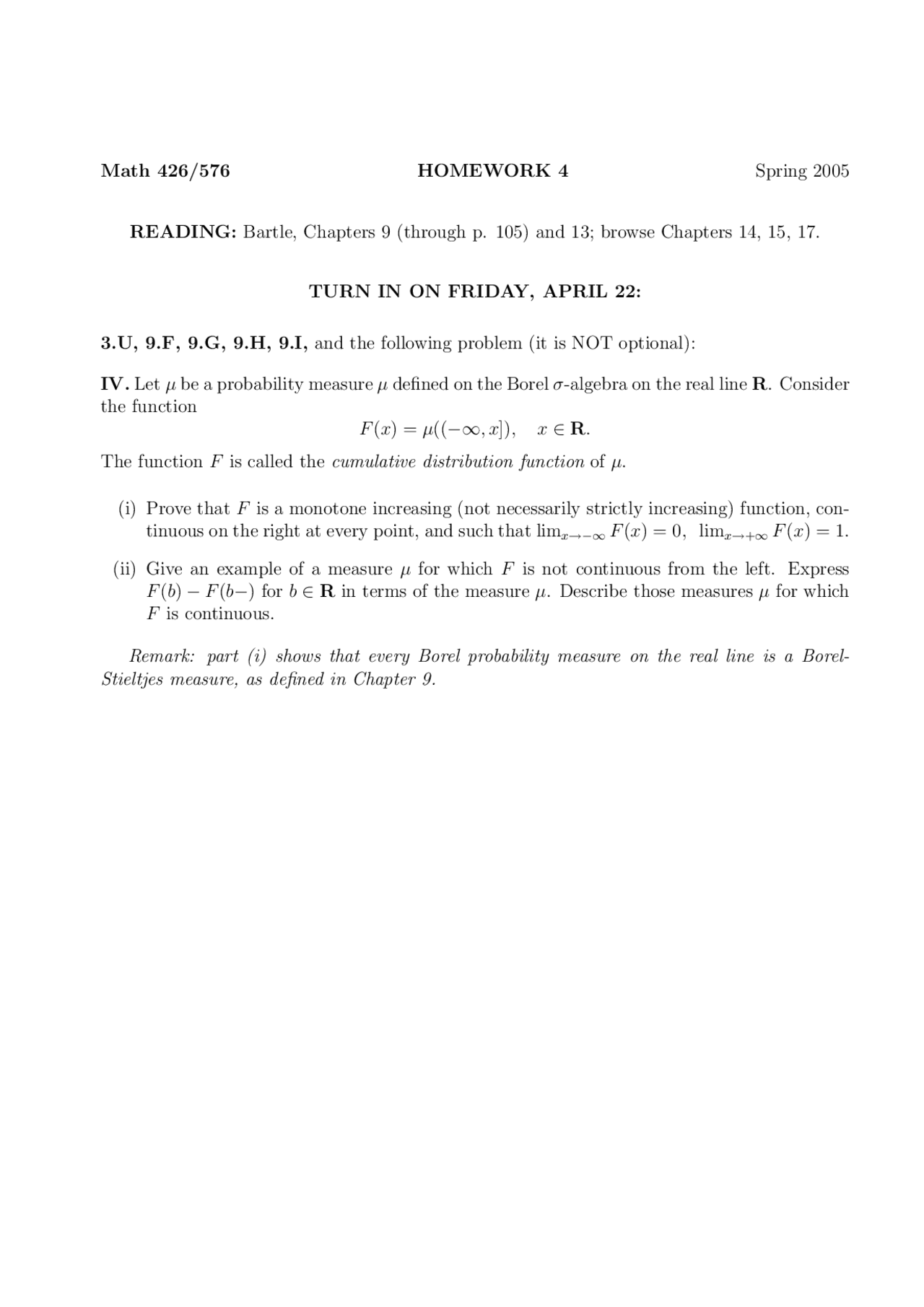 Questions For Assignment 4 Fundamental Concepts Analysis Math 426