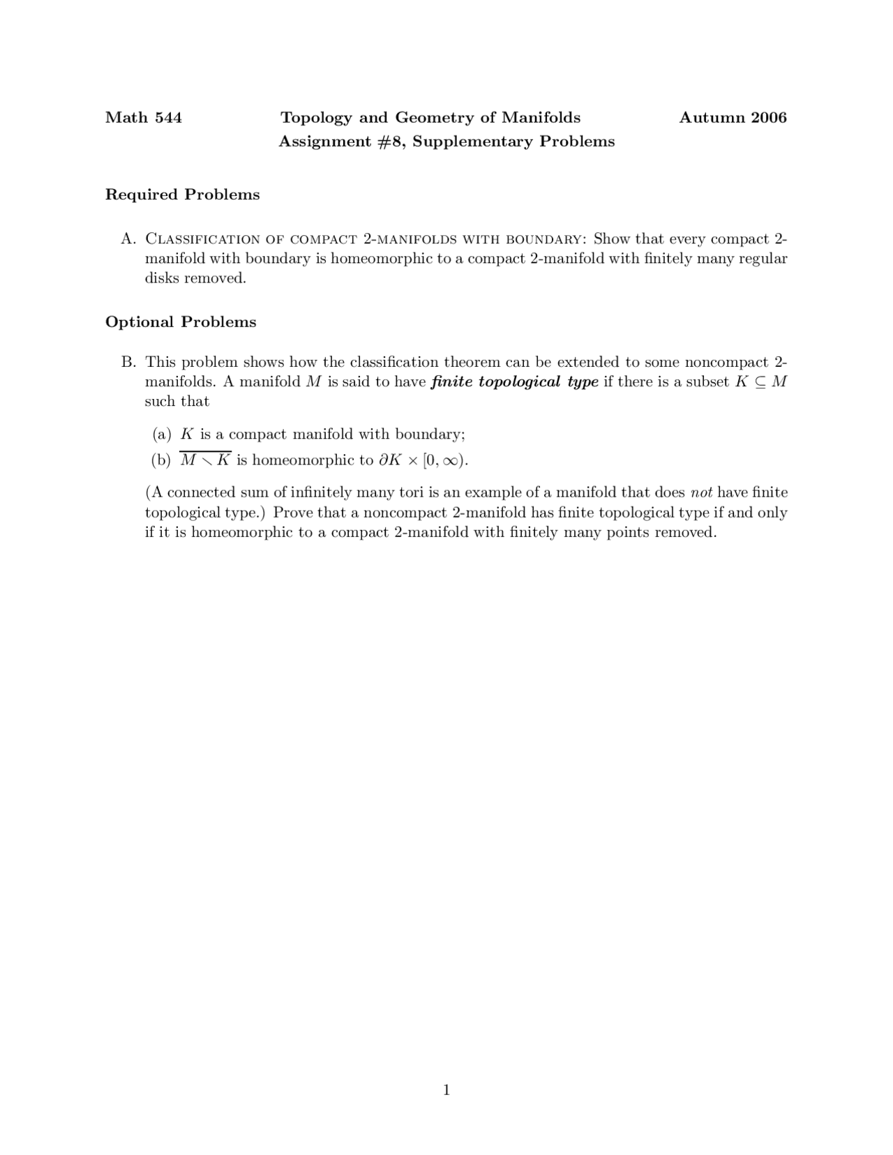 Assignment 8 Supplementary Problems Topology Geometry Of Manifolds