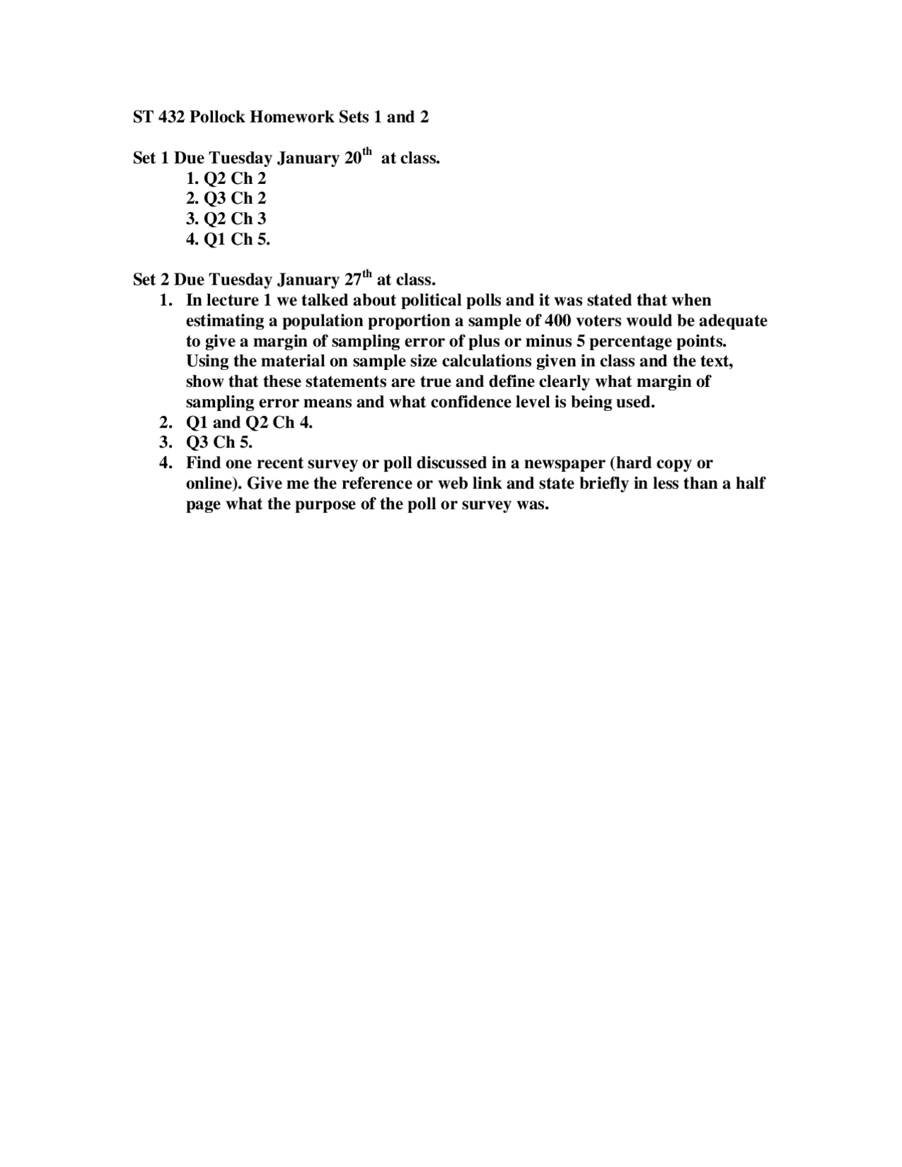 Assignment Set 1 For Introduction To Survey Sampling St 432 Docsity