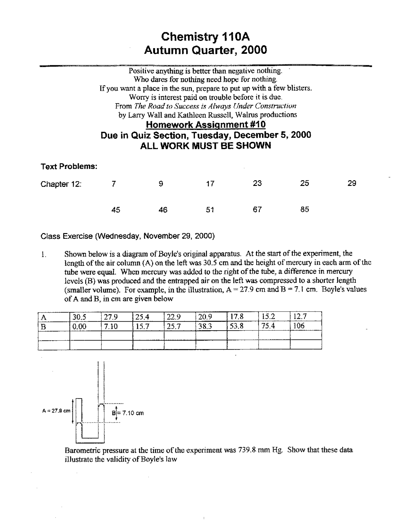 Assignment 10 Questions Introduction To General Chemistry Chem 110