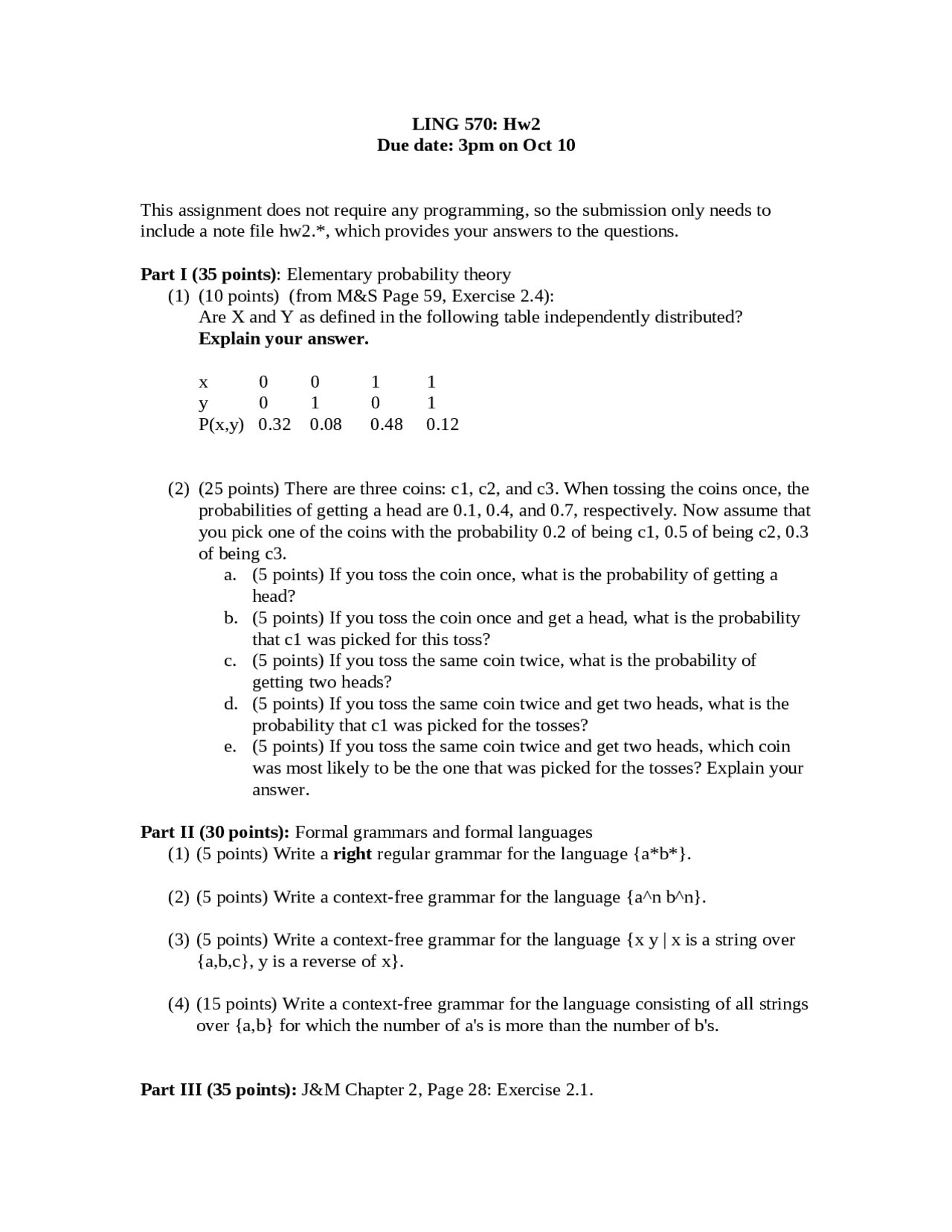 Homework 2 Questions Shallow Processing Techniques Ling 570 Docsity