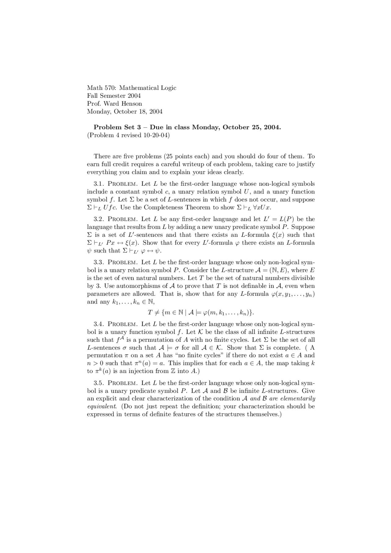 5 Questions For Problems Set 3 Mathematical Logic Math 570 Docsity
