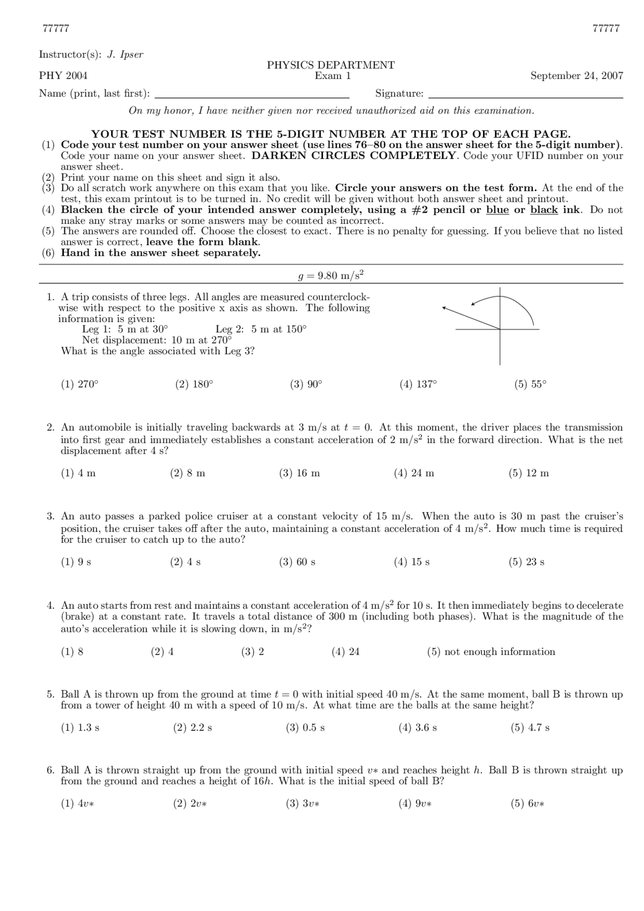 Exam 1 For Applied Physics 1 Multiple Choice Questions Phy 2004