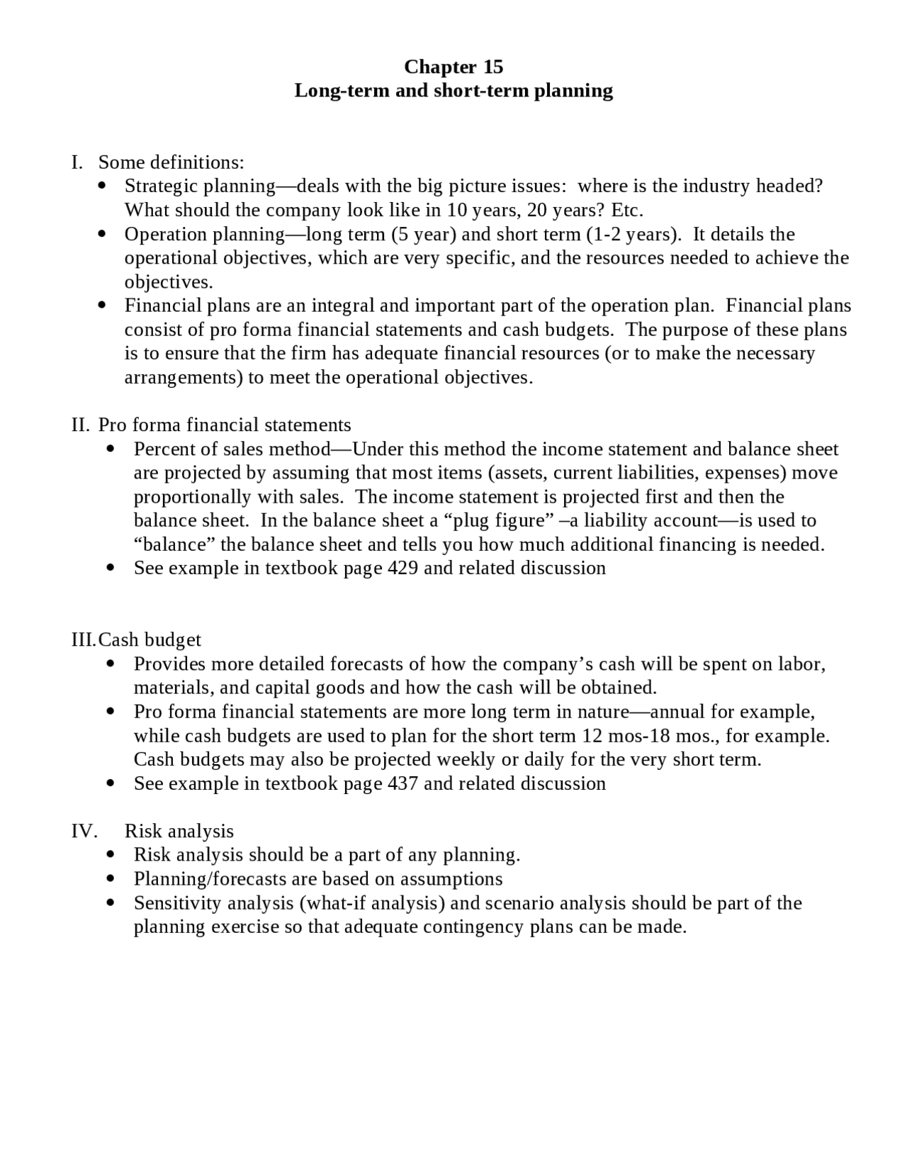 Long Term and Short Term Planning - Finance | FIN 3113 - Docsity