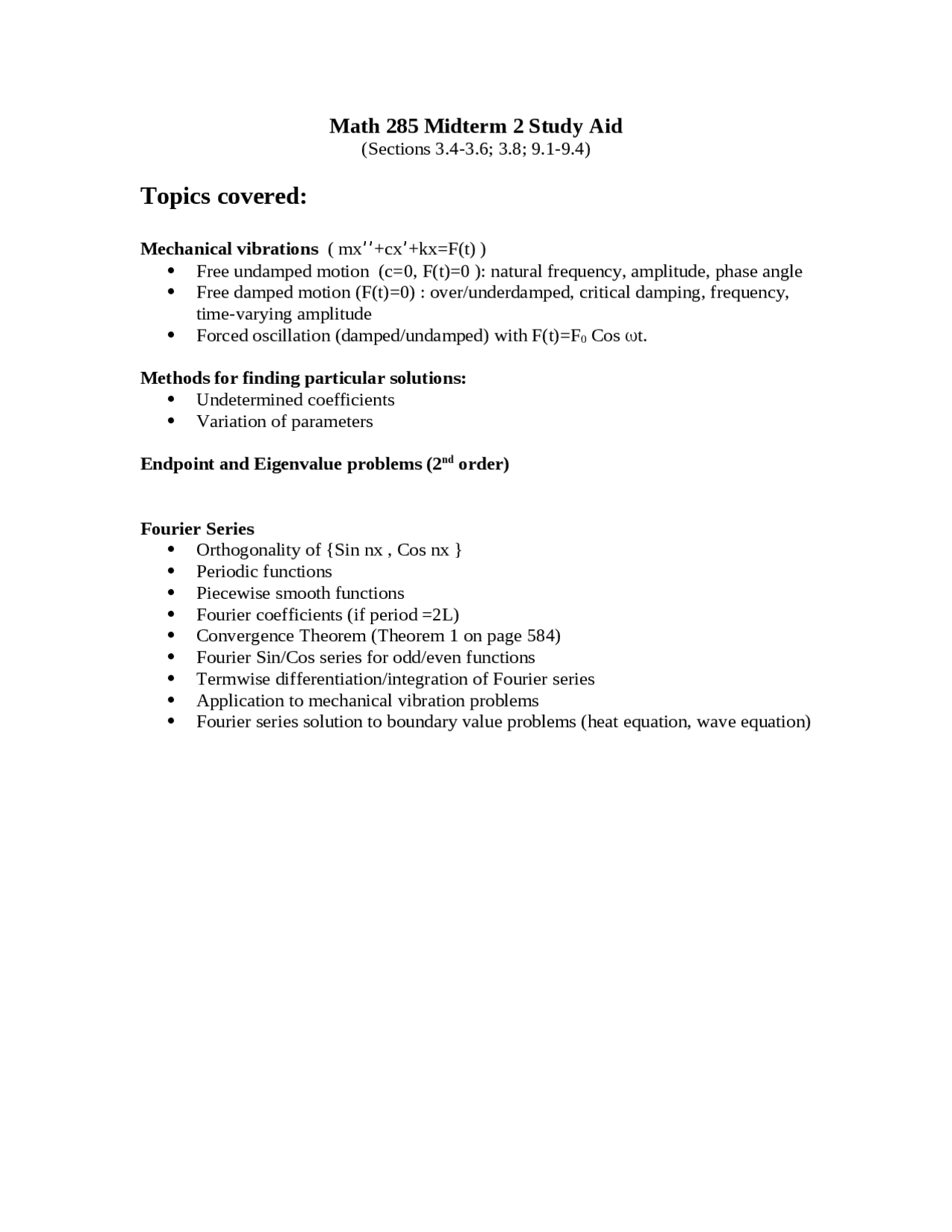 Midterm Exam 2 Study Guide - Introduction Differential Equations | MATH ... Midterm Exam 2 Study Guide - Introduction Differential Equations | MATH ...