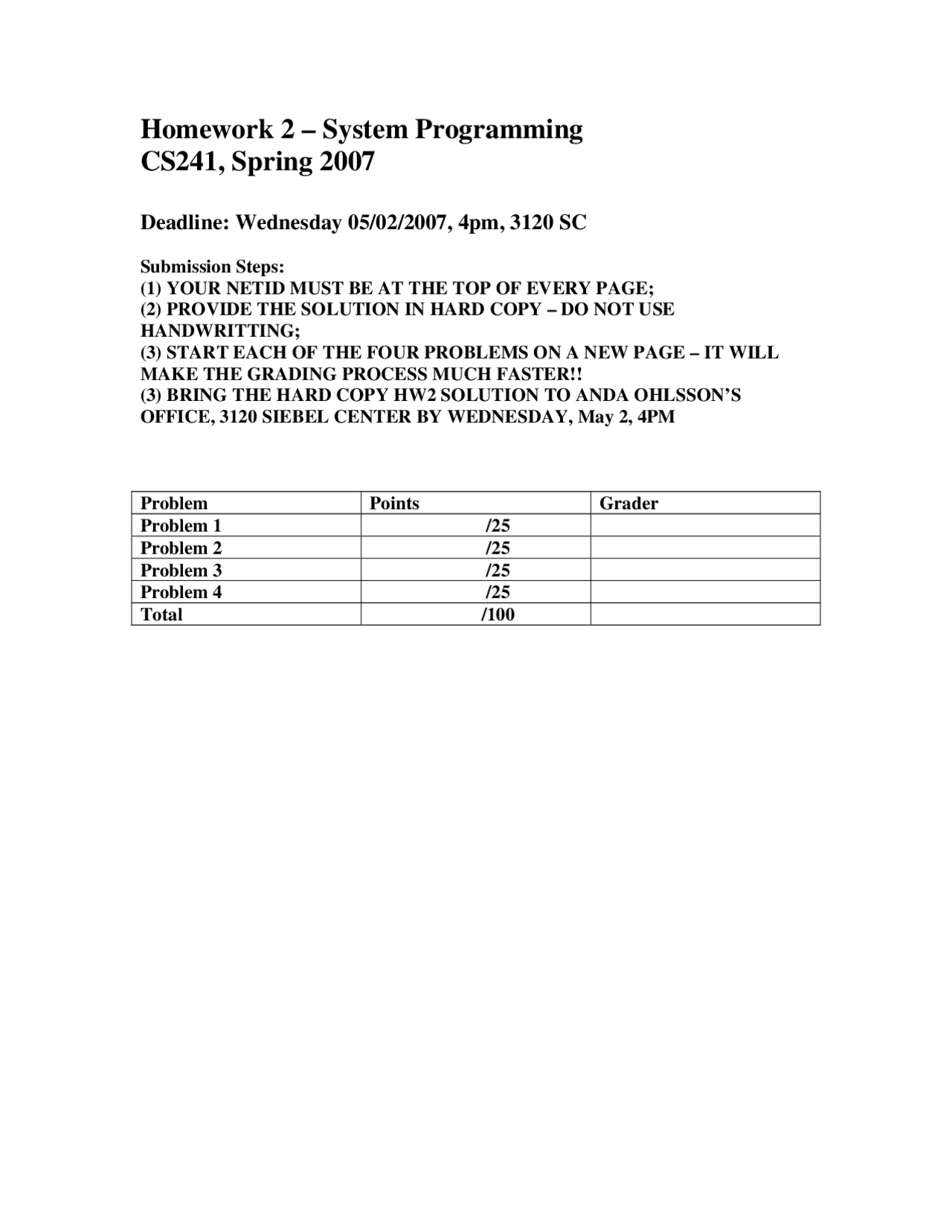 4 Problems On System Programming Assignment 2 Cs 241 Assignments 0811